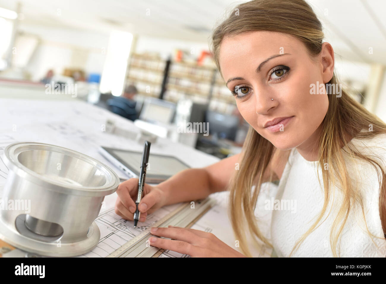 Student girl in engineering training, design office Stock Photo - Alamy