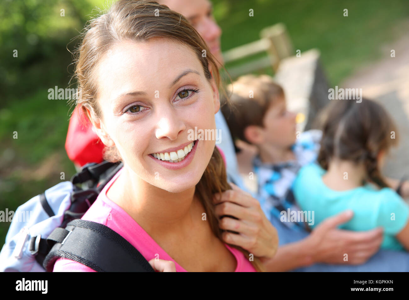 Portrait of happy woman on a rambling day with family Stock Photo - Alamy