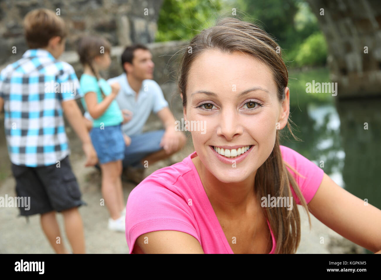Portrait of happy woman on a rambling day with family Stock Photo - Alamy