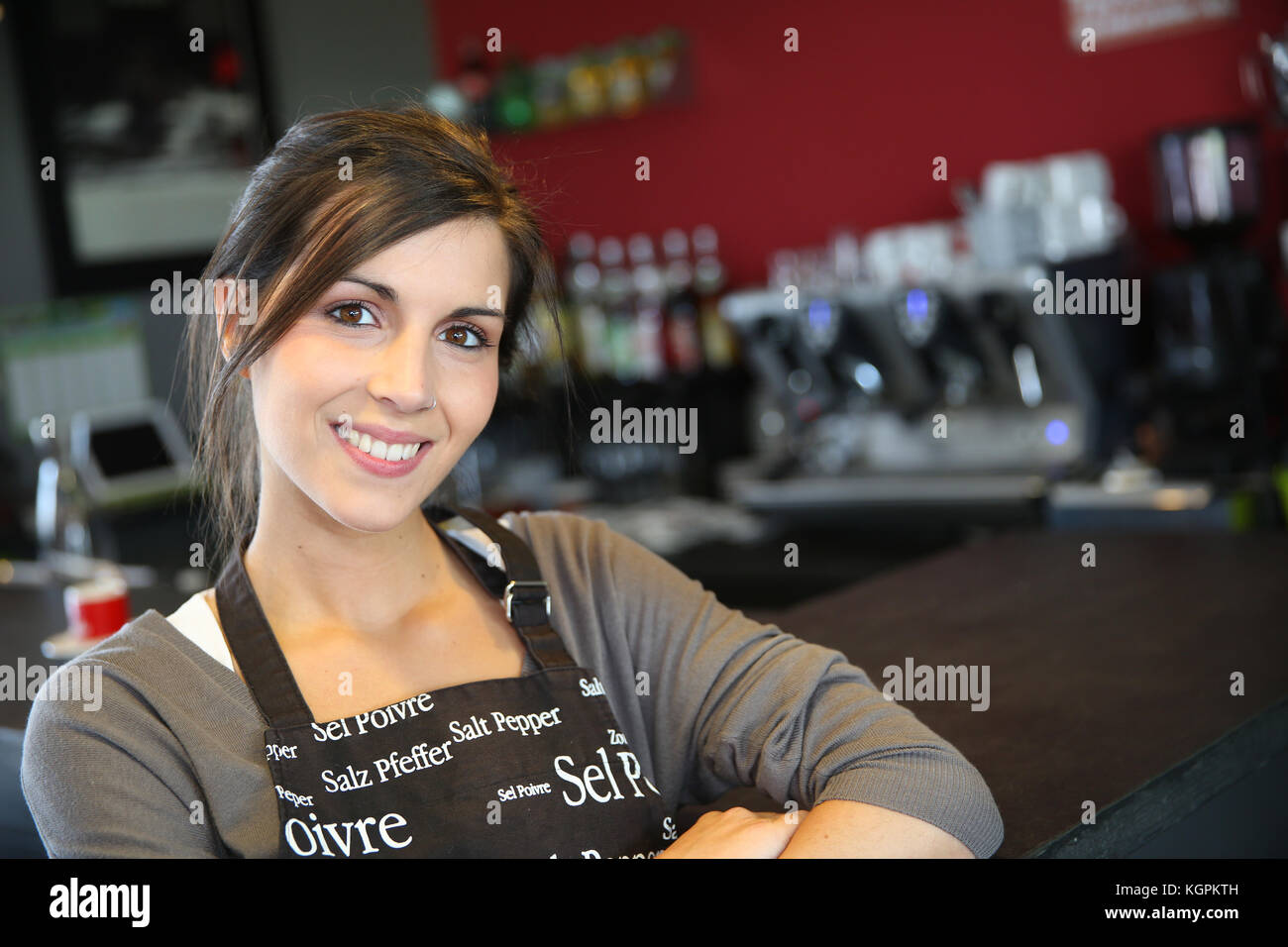 Portrait of beautiful waitress in coffee shop Stock Photo - Alamy