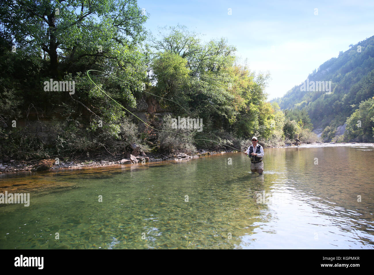 Closeup of fisherman fly fishing in freshwater river Stock Photo - Alamy
