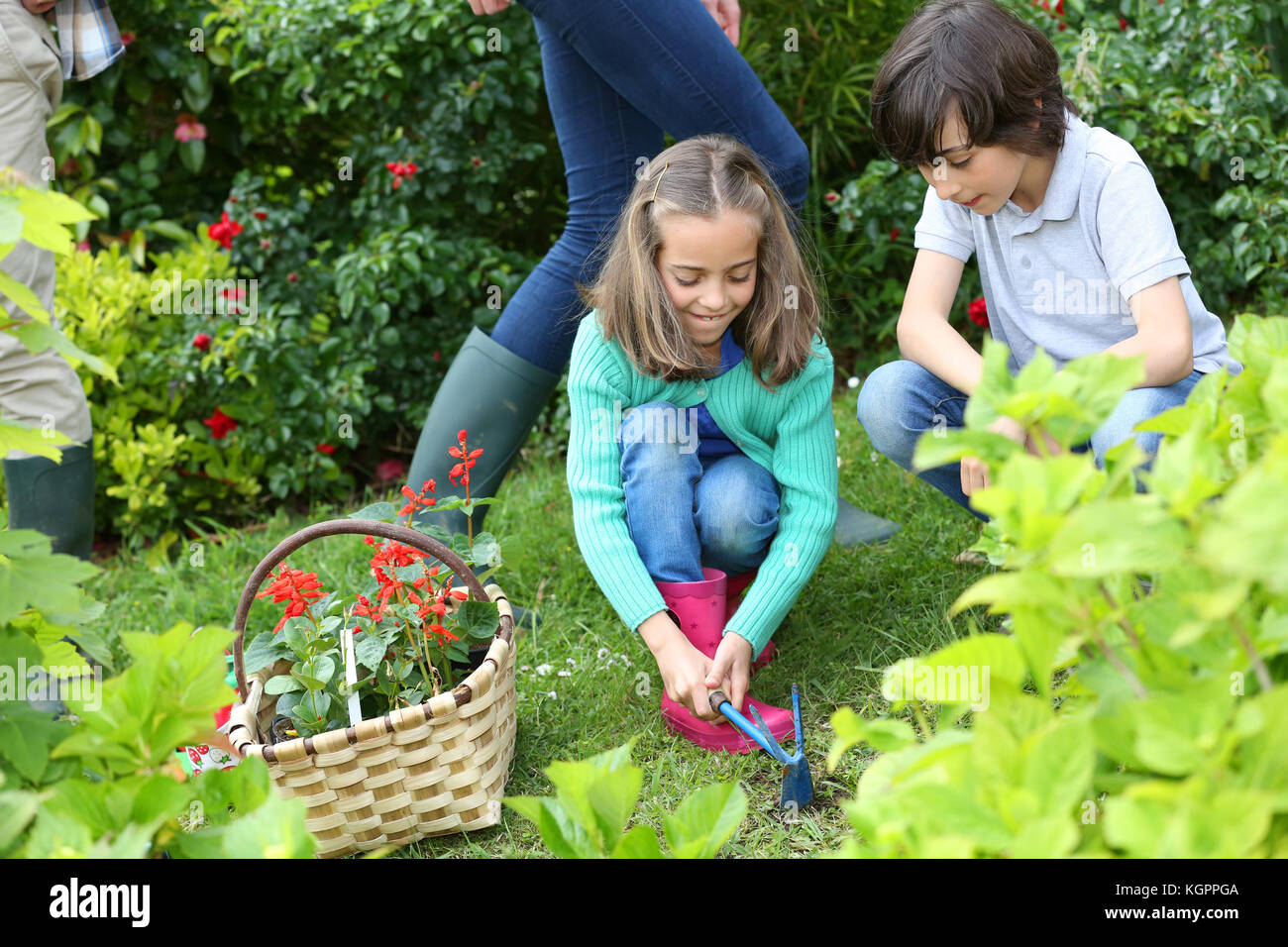 Kids gardening at home together in springtime Stock Photo - Alamy