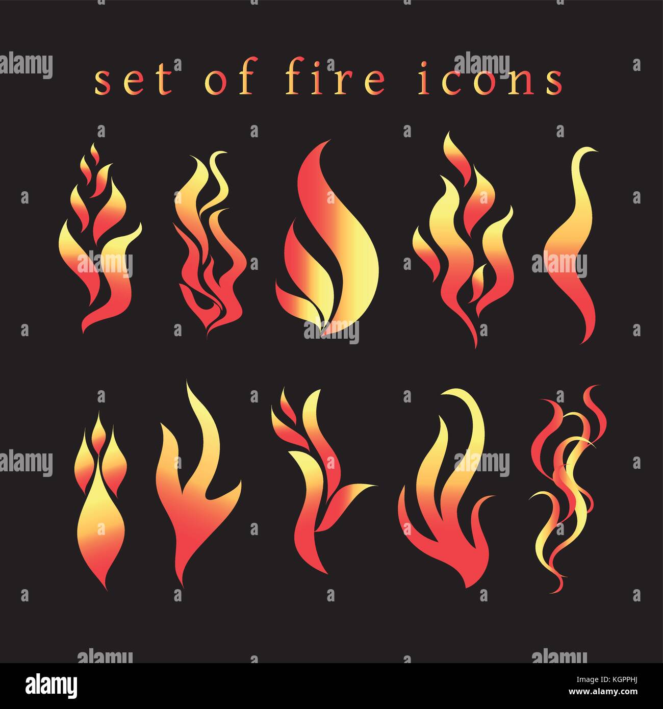 Beautiful vector fire icon set on a black background Stock Vector Image ...