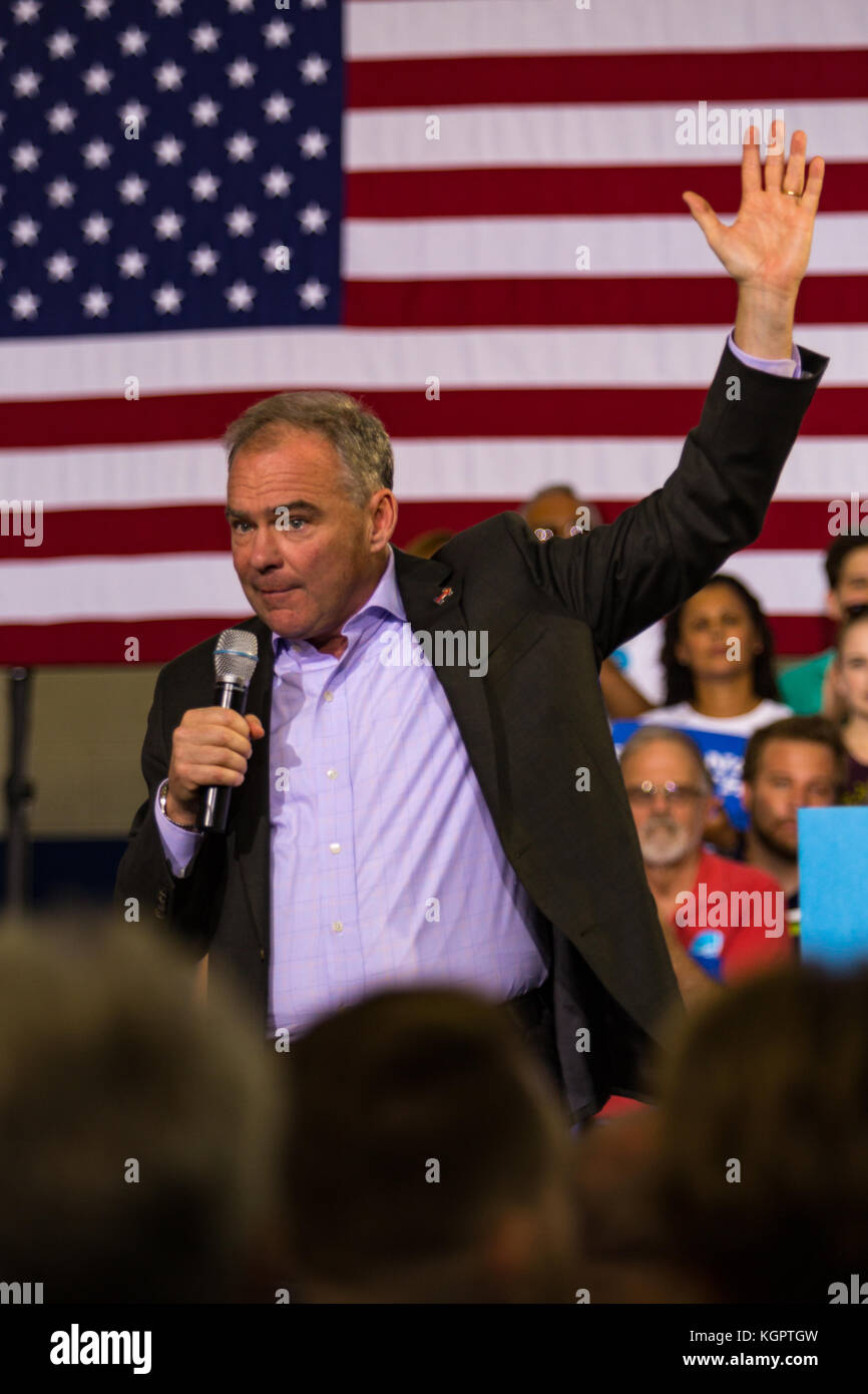 Lancaster, PA - August 30, 2016: Virginia Senator Tim Kaine, Democrat ...