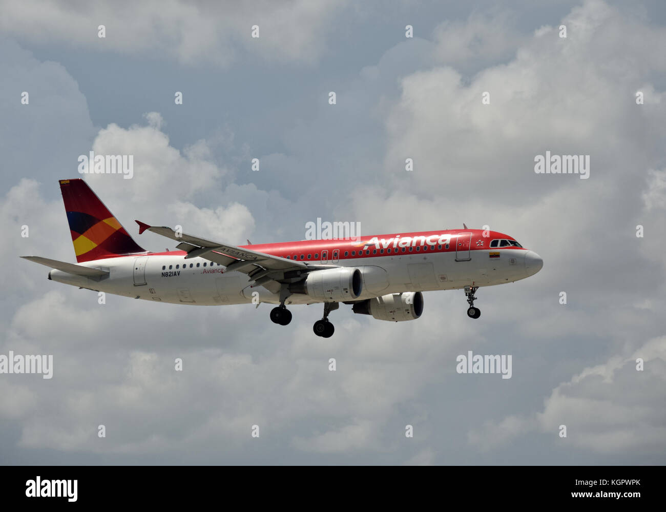 Miami, USA - July 3, 2015: Avianca passenger jet airplane arrives in ...