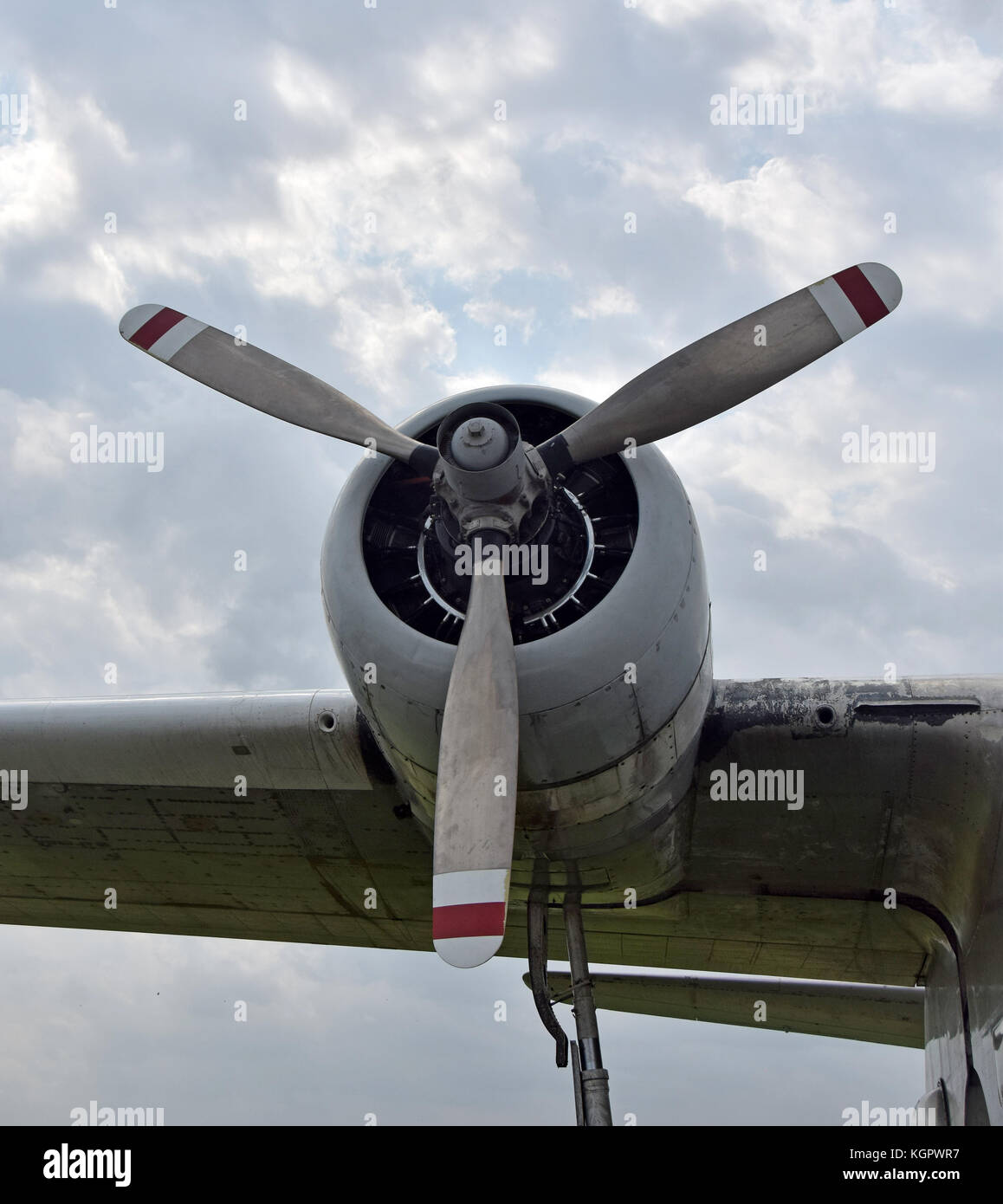Retro propeller on a wing closeup view Stock Photo - Alamy