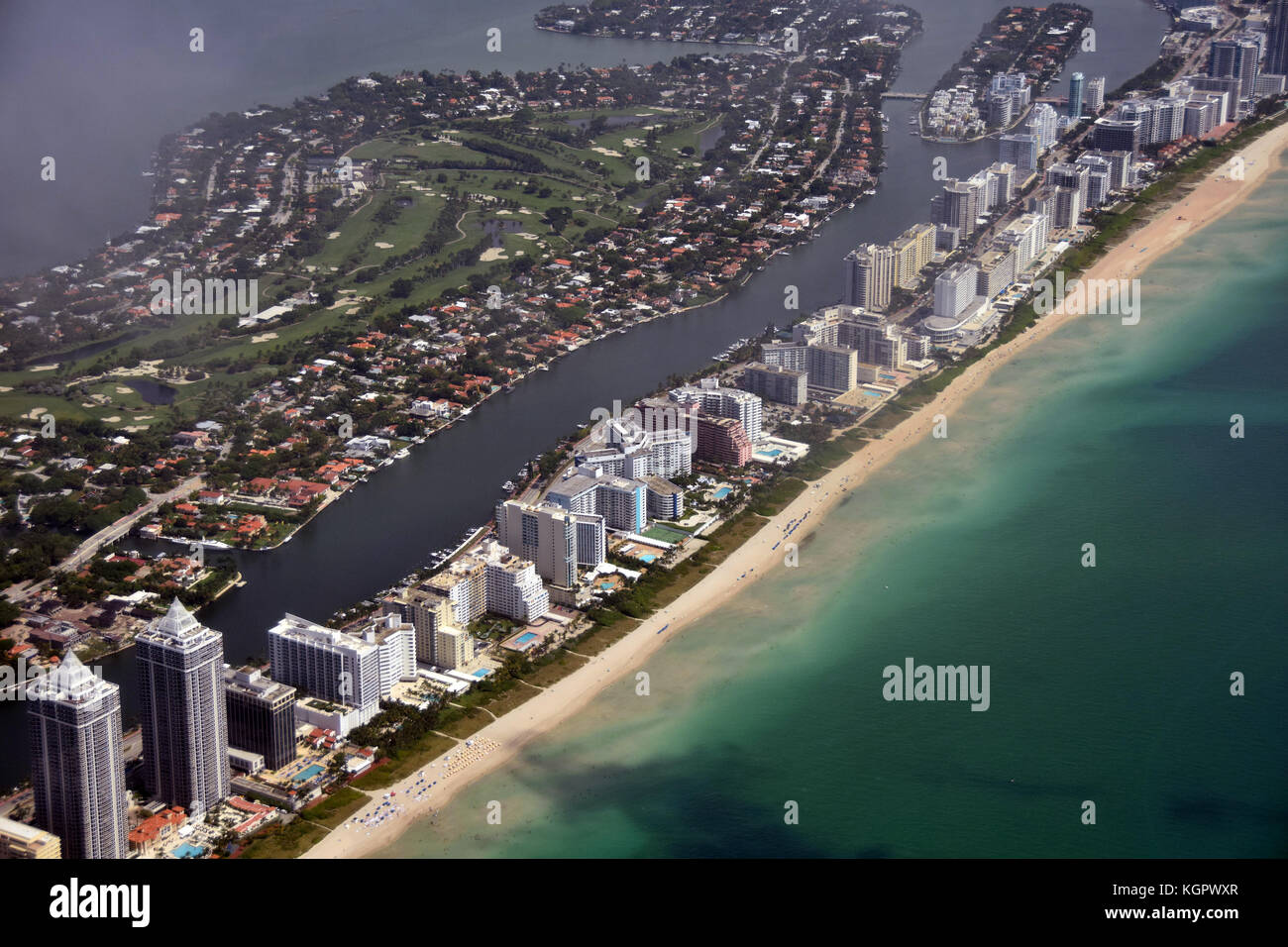 South Florida coastline and beach seen from high altitude Stock Photo ...