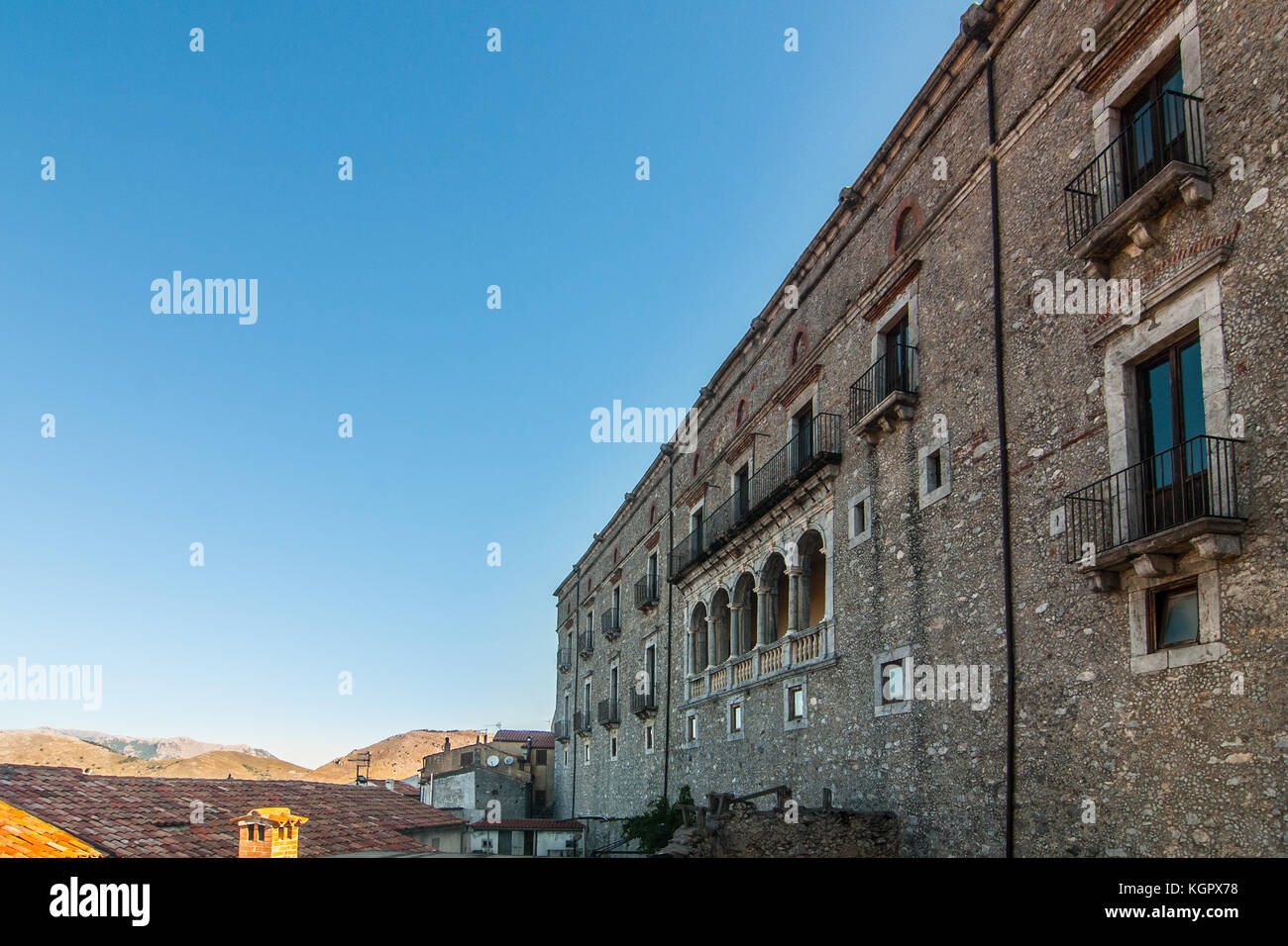 A view of the castle of the village of Aieta, Italy. Aieta (also ...