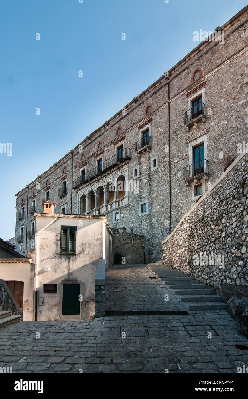 A view of the castle of the village of Aieta, Italy. Aieta (also ...
