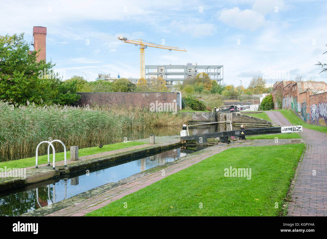 Birmingham canal with Birmingham City University building construction ...