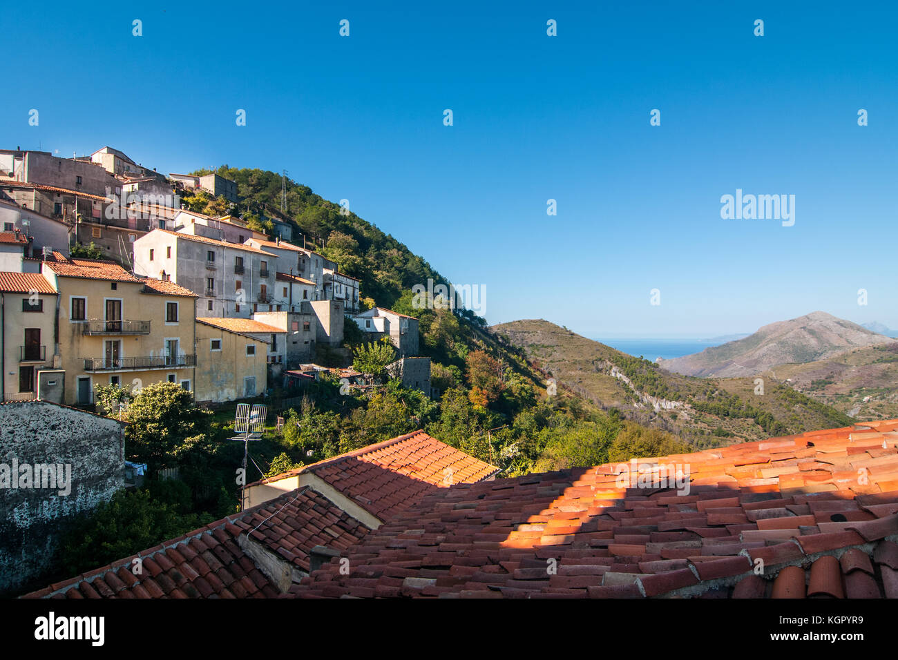A view of the village of Aieta, Italy. Aieta (also written in Ajeta ...