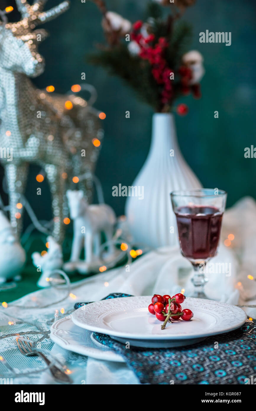 Beautiful Christmas table setting with decorations Stock Photo - Alamy