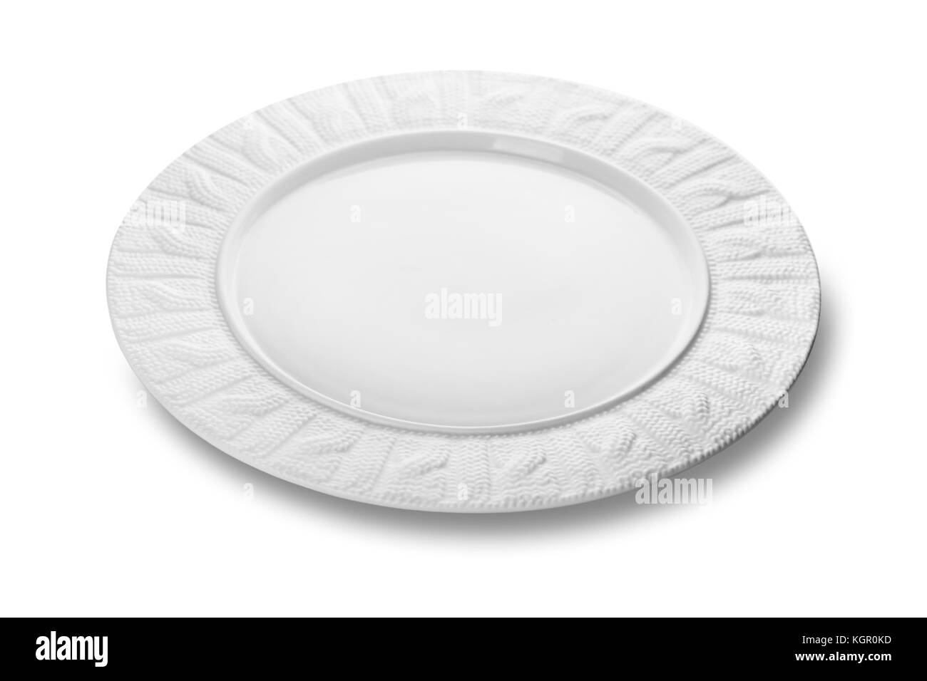 New empty round plate on white isolated background Stock Photo - Alamy