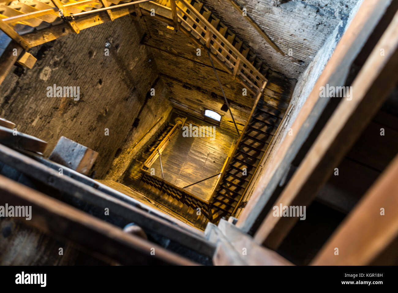 Many wooden steps up to the top of the Asinelli Tower, Bologna city ...