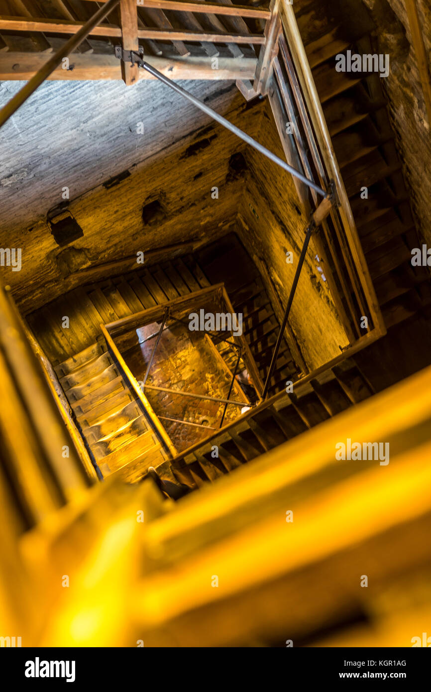 Many wooden steps up to the top of the Asinelli Tower, Bologna city ...