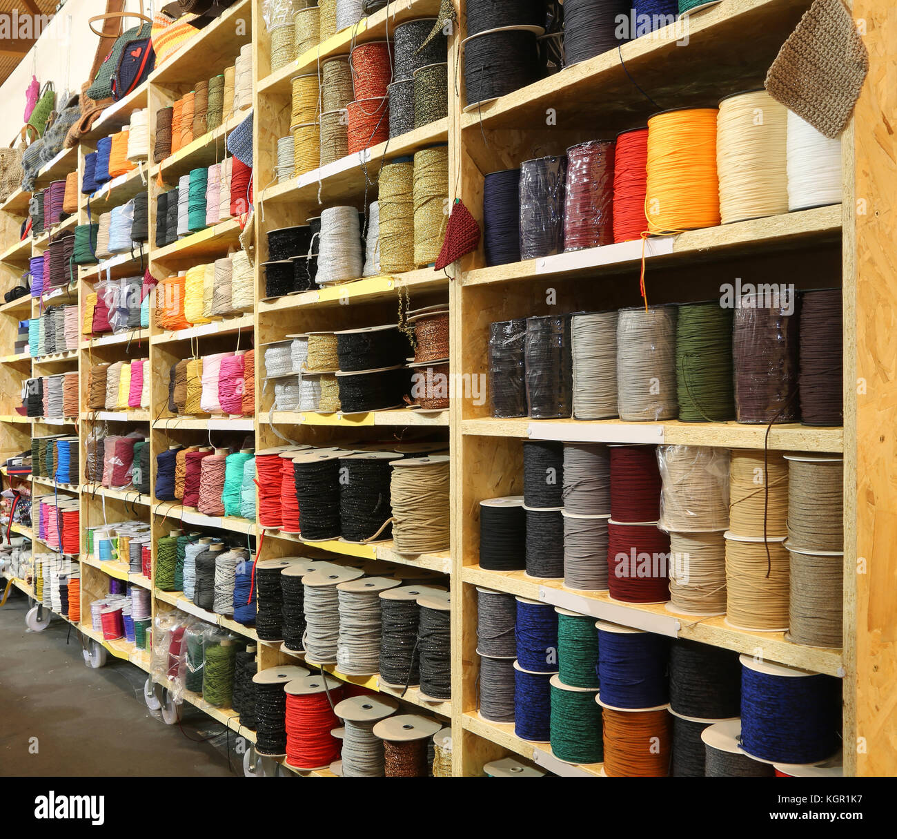 shelf of haberdashery with lots of threads and wadding for sale Stock ...