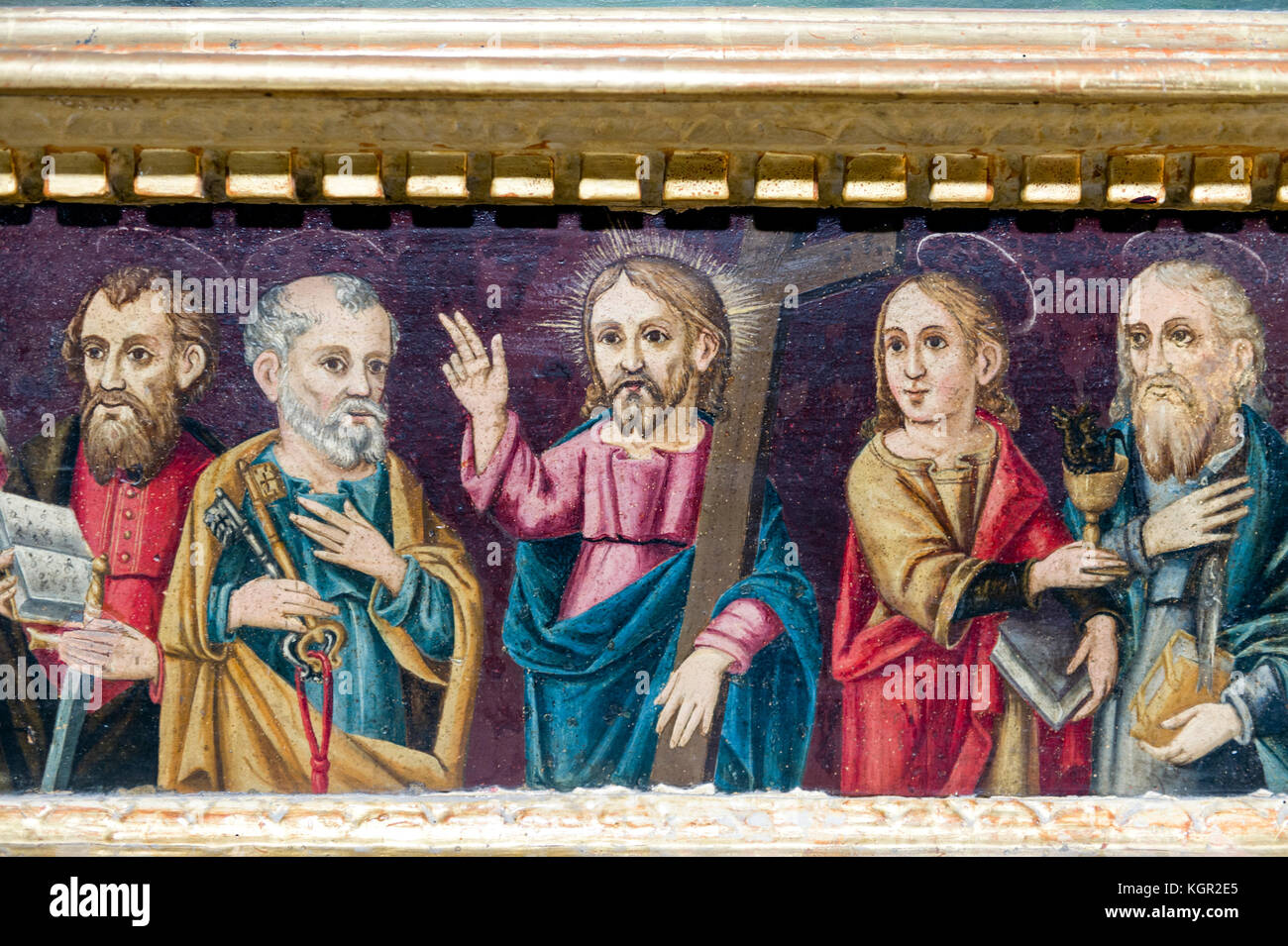 Prédele d'un ancien retable : Le Christ entre les apôtres, peint ...