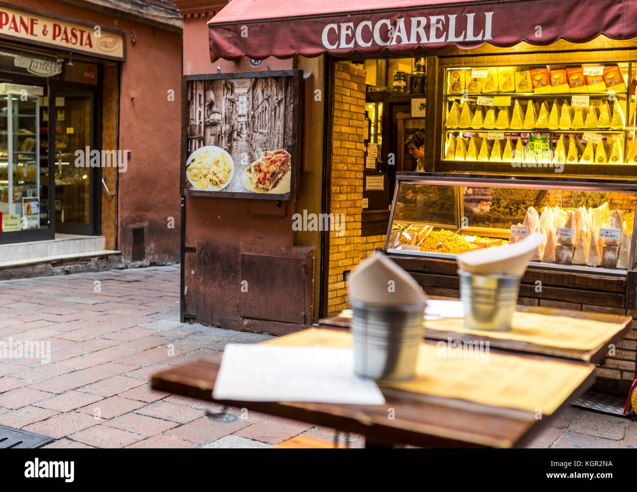 Italian cheeses at the famous Ceccarelli shop on Via Pescherie, Bologna ...