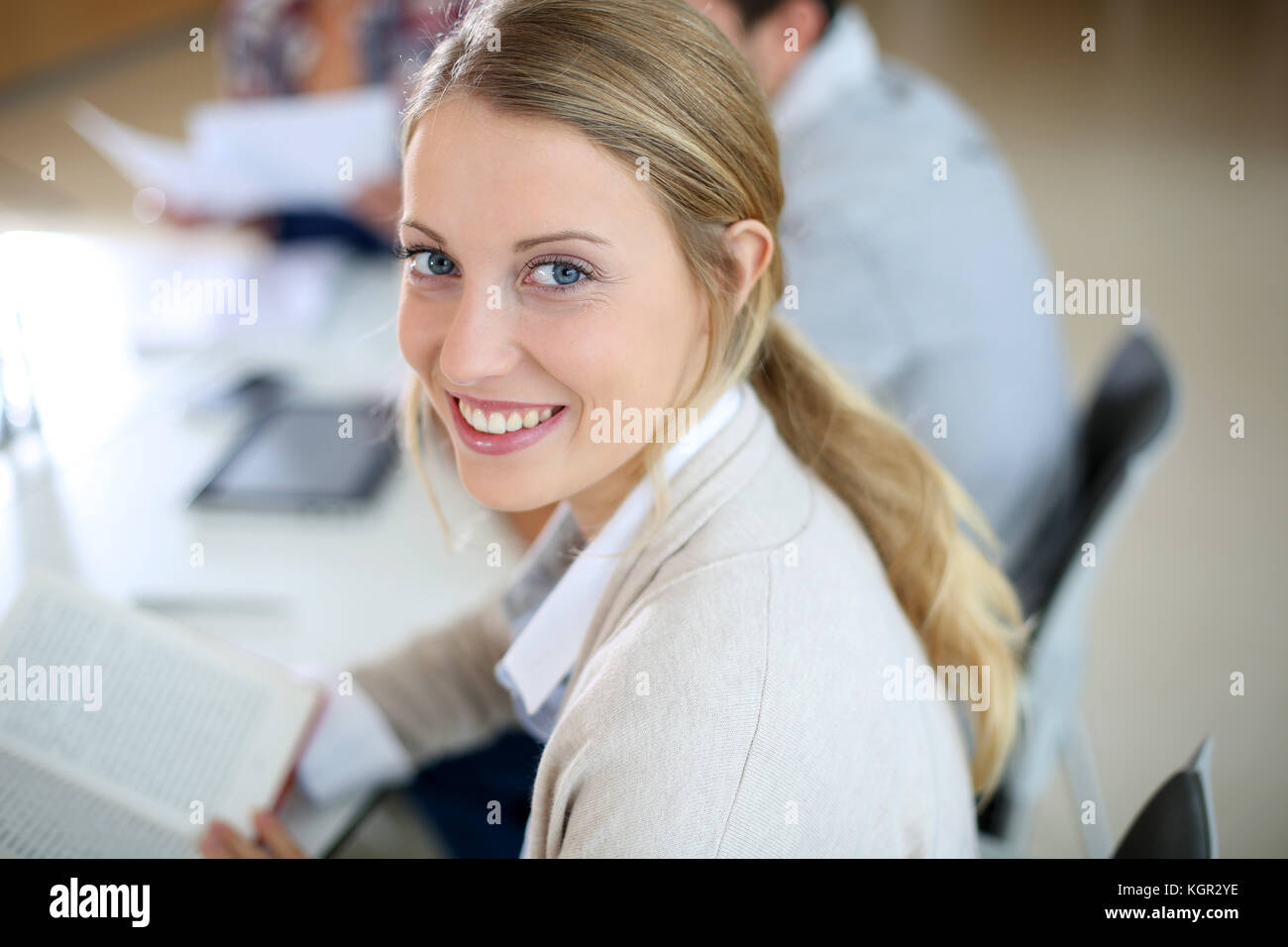 Portrait of beautiful girl in training class Stock Photo - Alamy