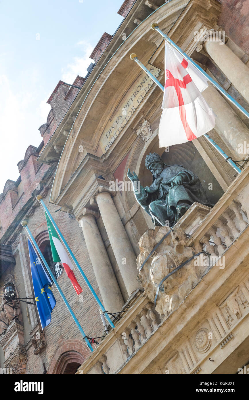 Seated statue of Saint Petronius, Bologna city life, Italy Stock Photo ...
