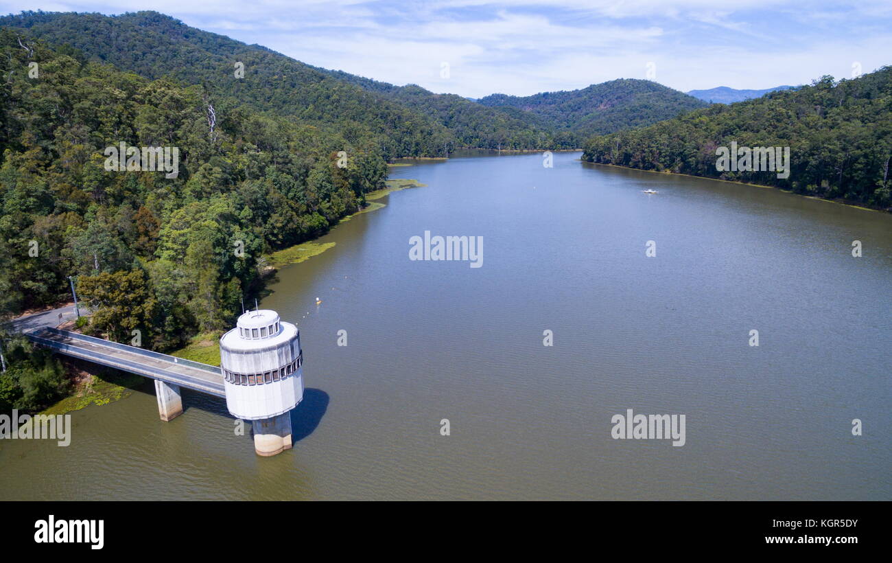 Aerial view of the intake/outlet system on Lake Clarrie Hall, a water ...