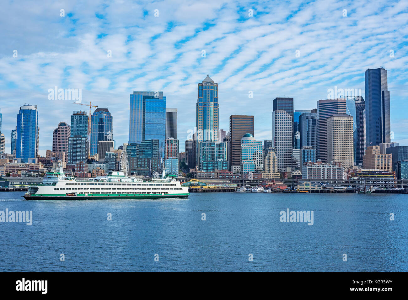 Seattle Washington Shoreline White And Green Cruise Ship Cloud Stripped ...