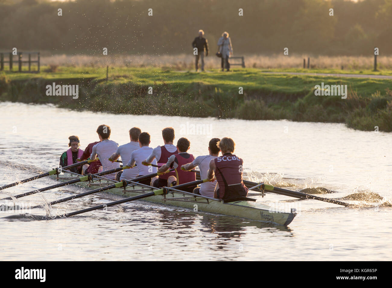 Cambridge University students rowing on the River Cam in Cambridge at ...