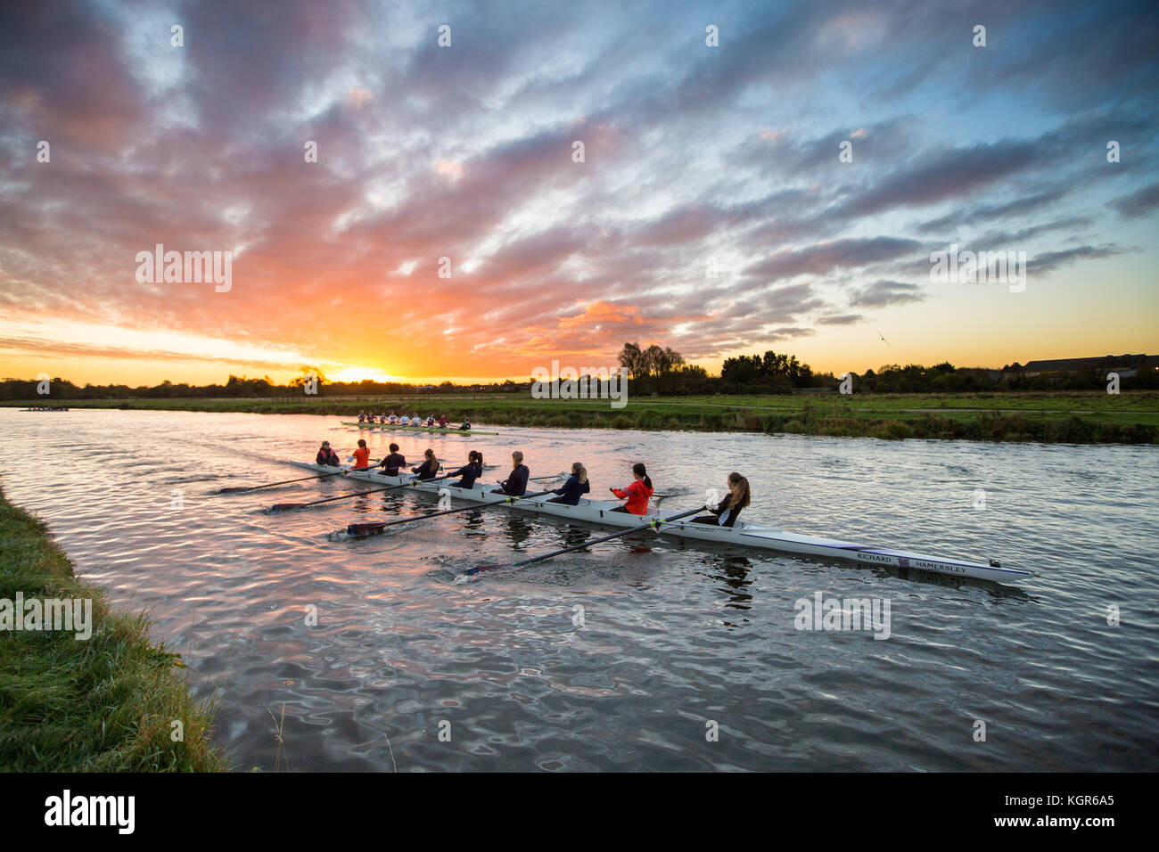 Cambridge University students rowing on the River Cam in Cambridge at ...