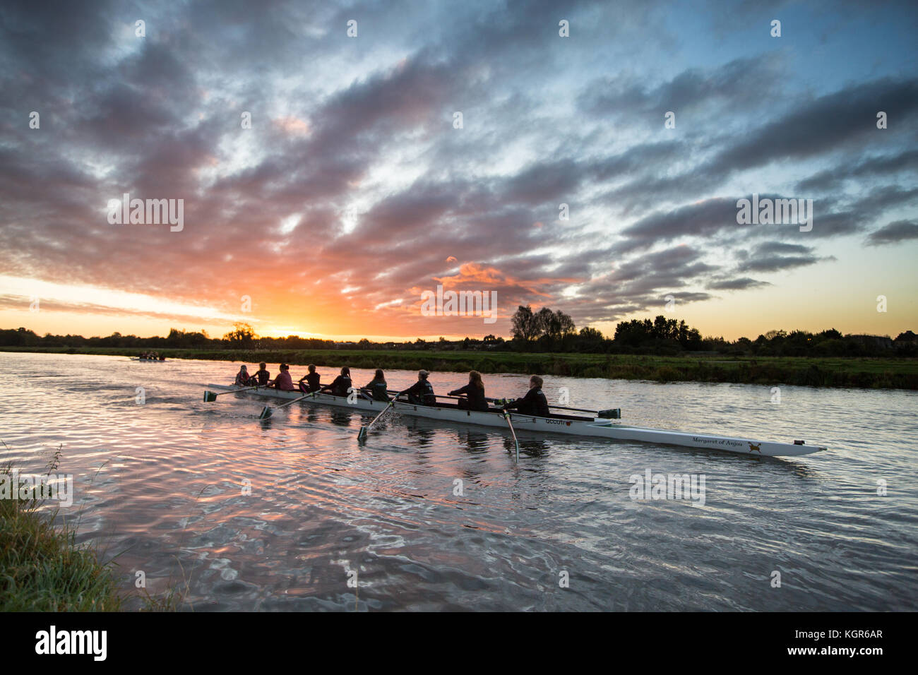 Cambridge University students rowing on the River Cam in Cambridge at ...