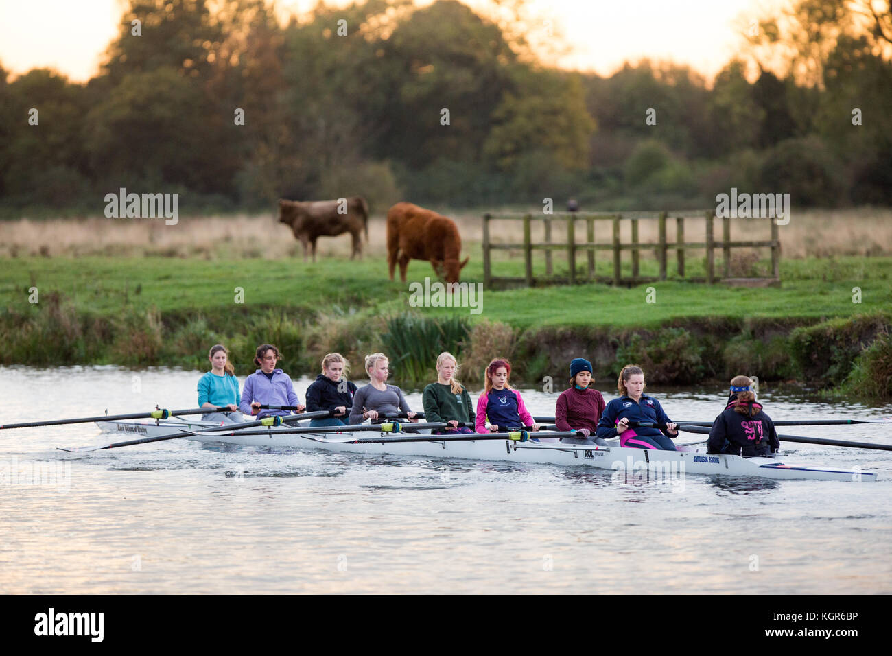 Cambridge University students rowing on the River Cam in Cambridge at ...