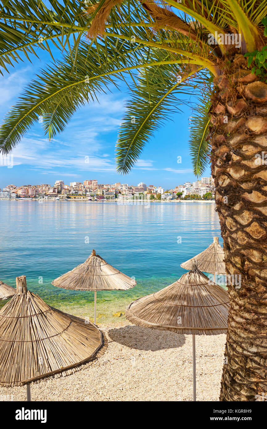 Saranda public city beach, Albania Stock Photo - Alamy