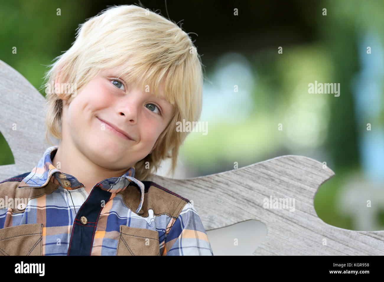 Portrait of sweet blond 7-year-old boy Stock Photo - Alamy