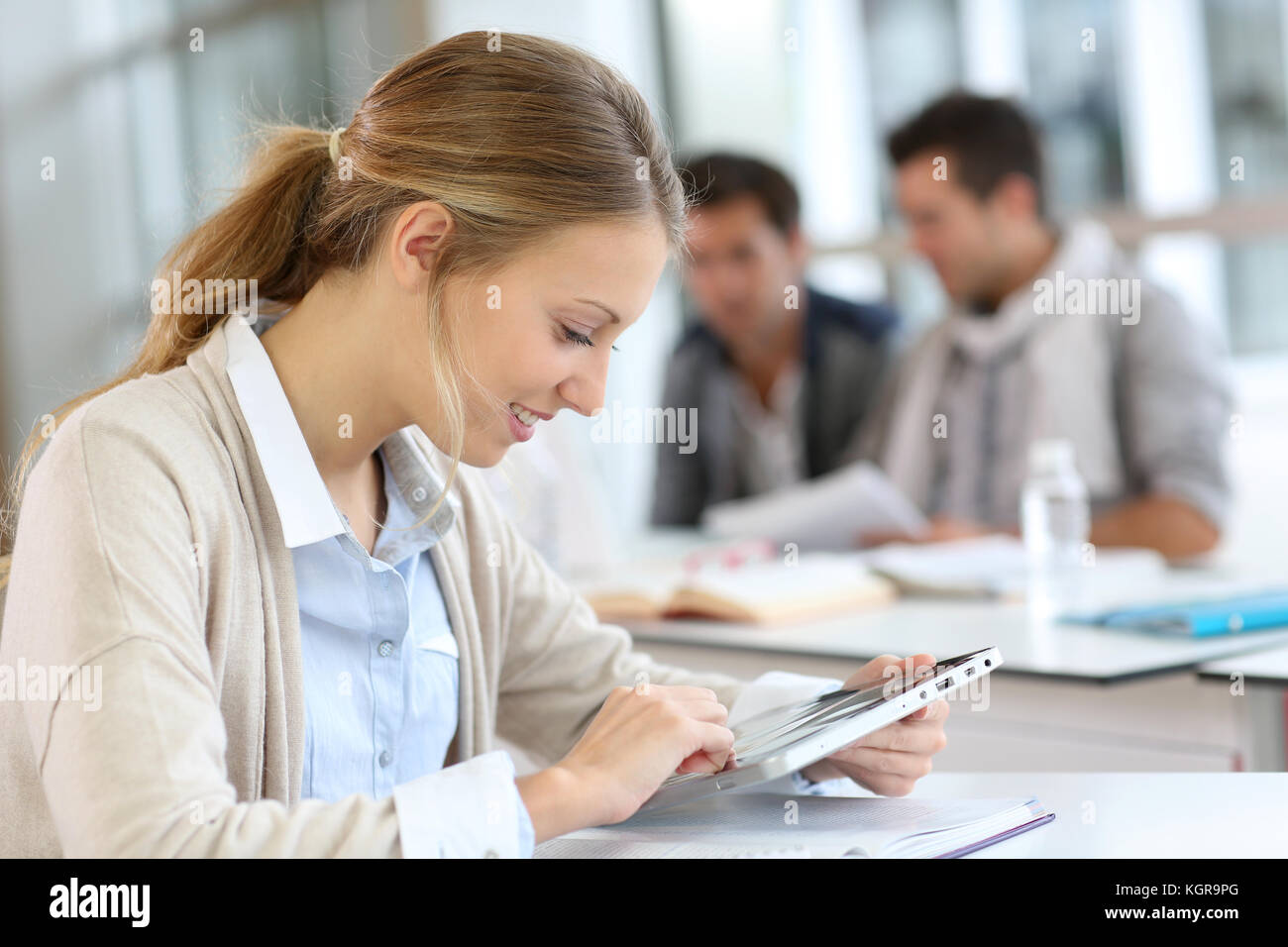 College girl studying with digital tablet Stock Photo - Alamy
