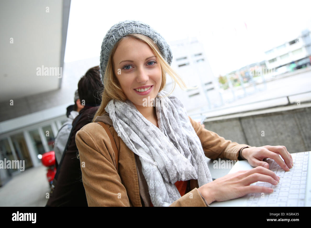 Portrait of beautiful blond student girl Stock Photo - Alamy