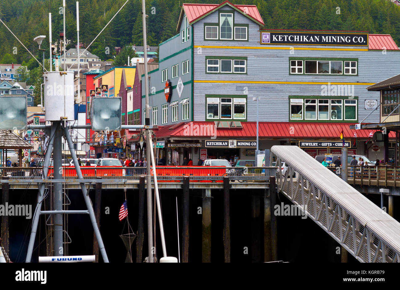 Waterfront in Ketchikan, Alaska, showing busy downtown area featuring ...