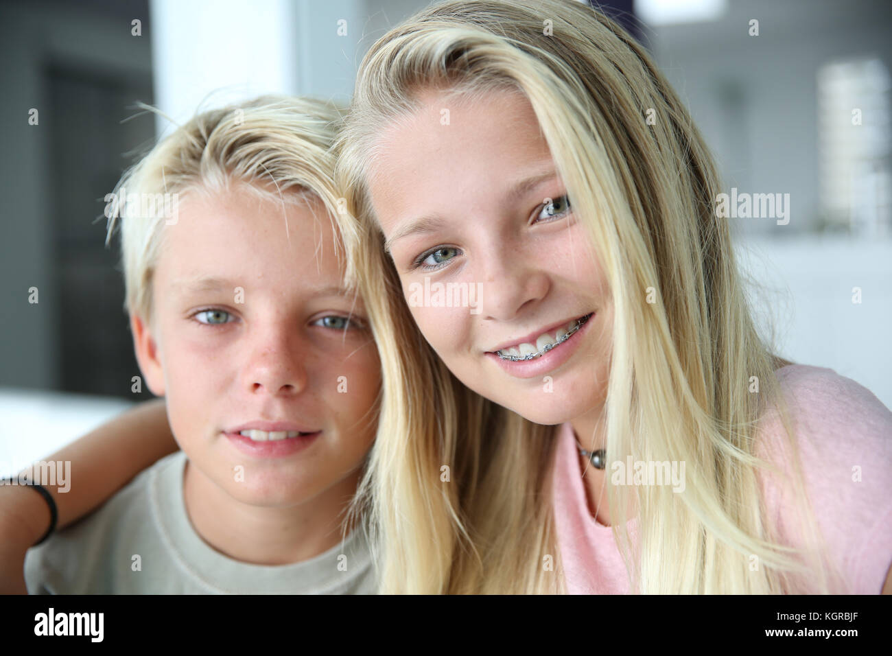 Portrait of cheerful boy and girl Stock Photo - Alamy Portrait of cheerful boy and girl Stock Photo - Alamy