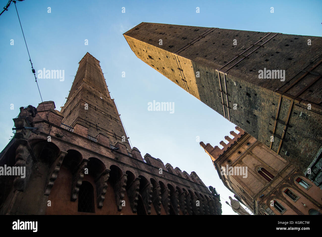 Bologna, Italy - October, 2017. Two famous falling towers Asinelli and ...