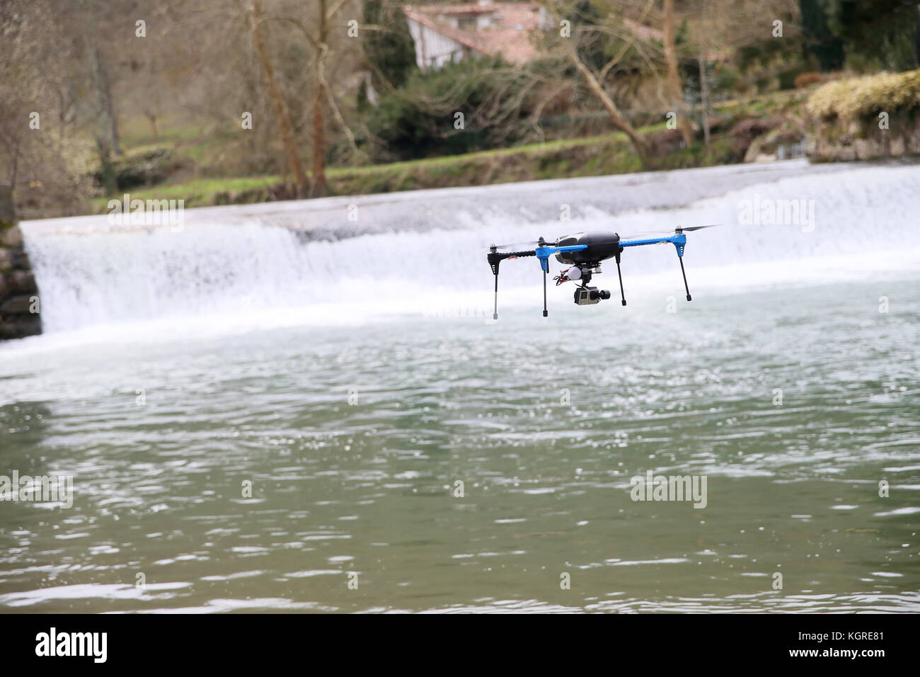 View of drone flying over river Stock Photo - Alamy