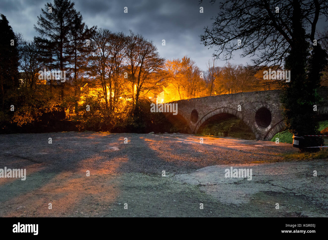 Over looking Cenarth bridge at night Stock Photo - Alamy