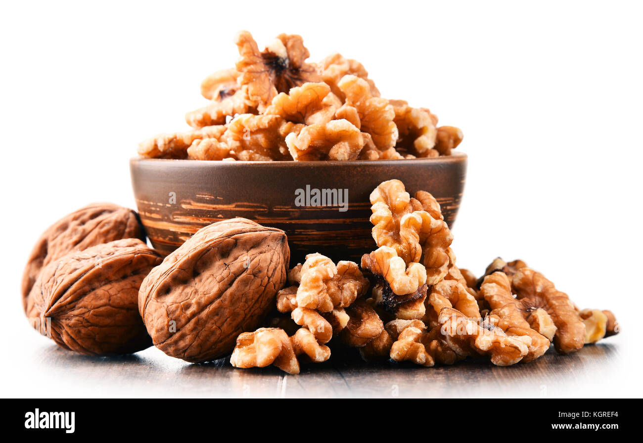 Bowl with Persian walnut isolated on white background Stock Photo - Alamy