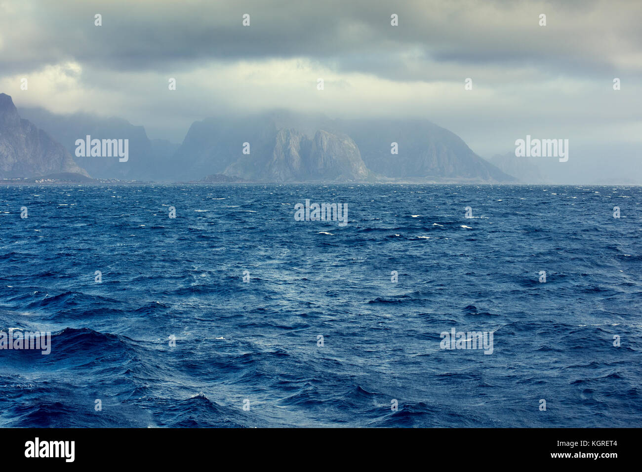 View of mountain seashore. Open sea. Beautiful nature Norway. Lofoten ...