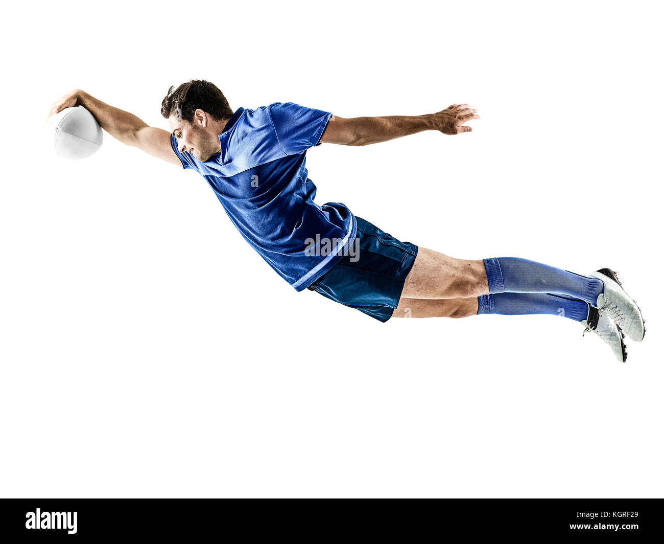 one caucasian rugby player man studio isolated on white background ...