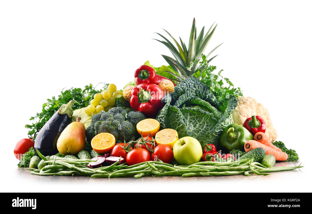 Composition with variety of raw organic vegetables and fruits. Balanced ...