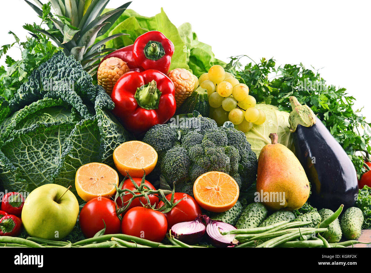 Composition with variety of raw organic vegetables and fruits. Balanced ...