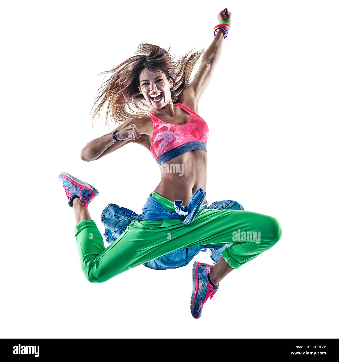 one caucasian woman zumba dancers dancing fitness exercising exercises ...