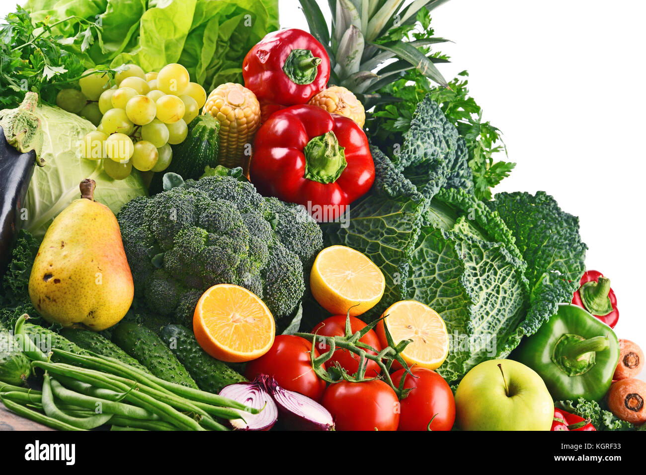 Composition with variety of raw organic vegetables and fruits. Balanced ...