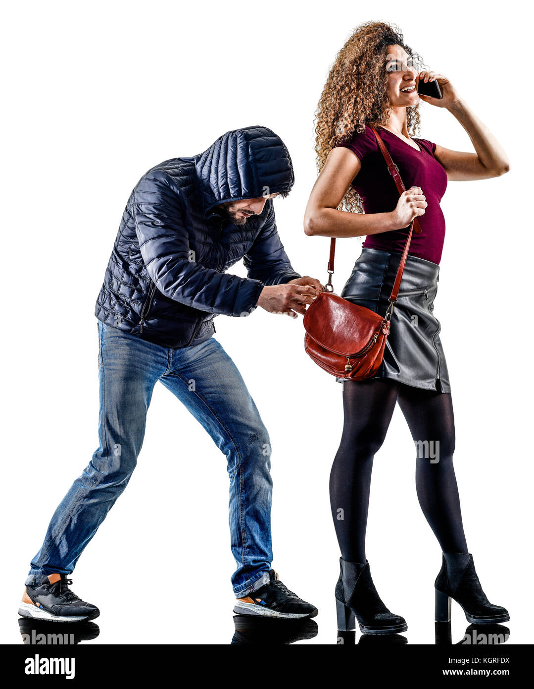 one caucasian woman victim of a thief aggression self defense isolated ...