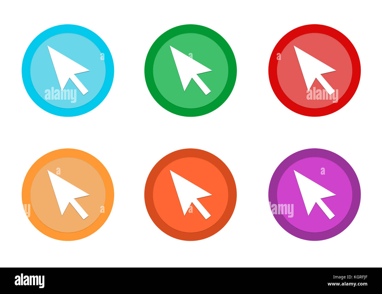 Set of rounded colorful buttons with arrow symbol in blue, green, red ...