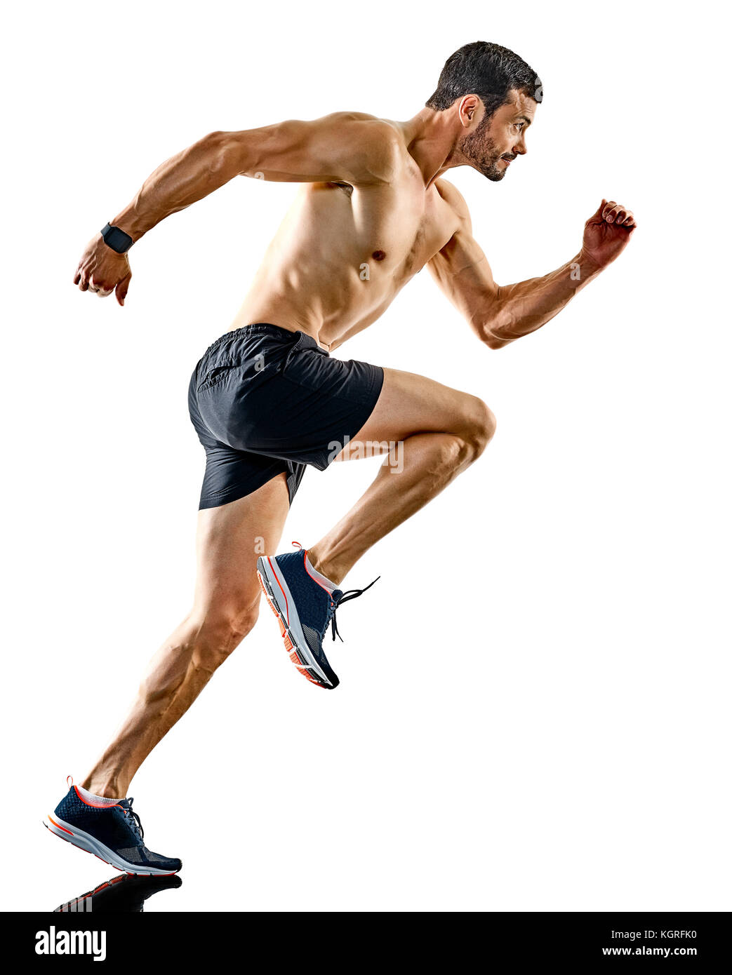 one caucasian man runner jogger running jogging isolated on white ...