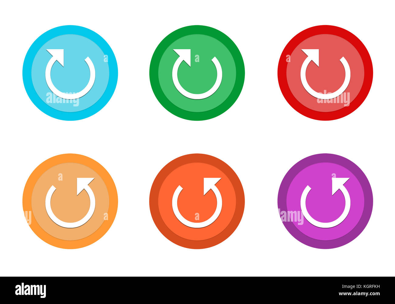 Set of rounded colorful buttons with arrow symbol in blue, green, red ...